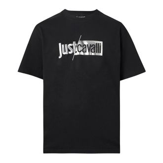 Just Cavalli Homme, Tops, Noir, Taille: 2XL T-shirt en coton avec logo