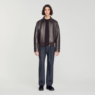 Sandro Blouson zipp&eacute; en cuir dagneau