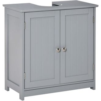 Kleankin Kleankin - Meuble vasque - meuble sous-vasque - 2 portes rainur&eacute;es avec &eacute;tag&egrave;re r&eacute;glable - poign&eacute;es m&eacute;tal chrom&eacute; - dim. 60L x 30l x 60H cm - mdf gris