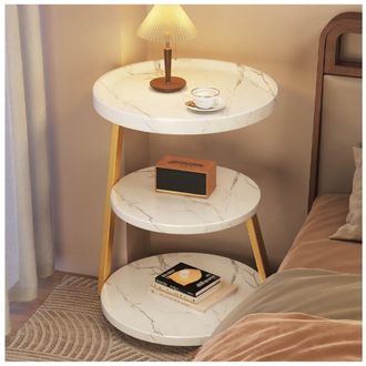 Generic Runder 3-st&ouml;ckiger Beistelltisch Mit Offenem Regal, Mid Century Modern Nachttisch for Wohnzimmer Schlafzimmer, Beistelltisch Mit Massivholzplatte Und 