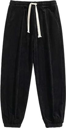Generic Pantalon ample en velours côtelé pour homme, taille élastique, pantalon de survêtement avec large cordon de serrage, style vintage, ample, coupe ajust
