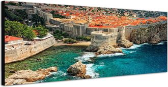 Paul Sinus Art Panoramabild auf Leinwand und Keilrahmen 120x40cm Kroatien Dubrovnik Städtchen Meer Berge