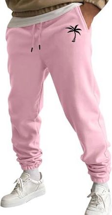 Generic Pantalon de jogging pour homme coupe droite pour entra&icirc;nement et usage quotidien Taille &eacute;lastique Pantalon de surv&ecirc;tement extensible confortable, rose