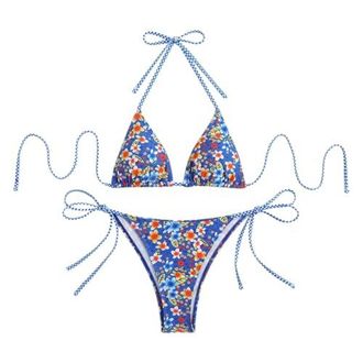 Generic Ensemble bikini push-up deux pi&egrave;ces pour femme - Maillot de bain dos nu - Taille haute - Triangle - Maillot de bain d&eacute;t&eacute; pour femme - Dos nu, bleu, M