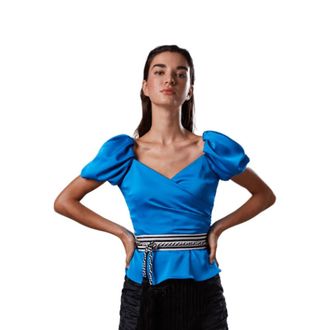 Moskada Blaue Satinbluse - 46 - - Tops - Damen - Blau - 3XL
