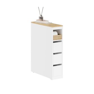 SoBuy Badezimmerschrank mit Rollen, 20 cm Schmaler Nischenschrank mit 3 Schubladen, Kompakte Badregal aus Holz, Beweglicher toilettenschrank f&uuml;r kleine WC e