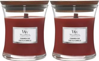 Woodwick mittelgro&szlig;e Duftkerze im Sanduhrglas mit knisterndem Docht | Cinnamon Chai | Brenndauer bis zu 20 Stunden (Packung mit 2)