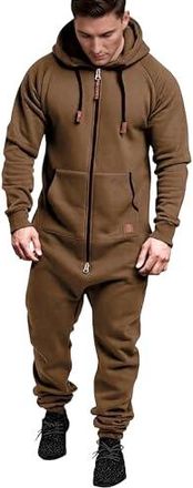 Generic Combinaison &agrave; capuche doubl&eacute;e en polaire pour homme avec fermeture &eacute;clair, marron, 3XL