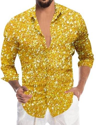 Generic T-shirt &agrave; manches longues pour homme - Style d&eacute;contract&eacute; - Imprim&eacute; 3D - Style hawa&iuml;en, or, XL