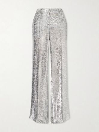 Stella McCartney Hose Mit Geradem Bein Aus Cr&ecirc;pe Mit Metallic-fil Coup&eacute; - Silber