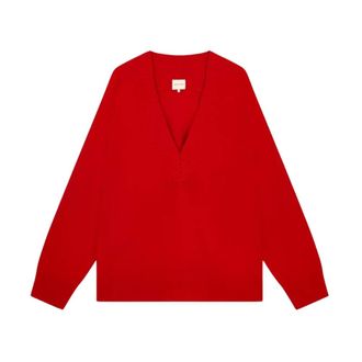 Loulou Studio Femme, Pulls, Rouge, Taille: 36 FR Pull en cachemire rouge &agrave; col en V profond