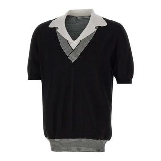 Gran Sasso Homme, Pulls, Noir, Taille: S T-shirt &agrave; col en V et bordures ray&eacute;es