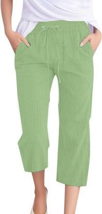 Generic Pantalon en coton et lin pour femme - Jambe large - Pantalon de plage d&eacute;t&eacute; pour femme - Confortable - Pantalon de yoga Palazzo XIYU26003, vert clair, 