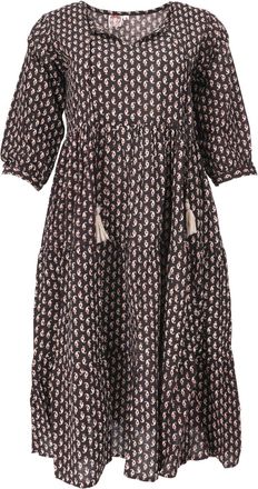 Guru Shop Boho Sommerkleid, Bedrucktes Midikleid, Baumwollkleid - Schwarz, Damen, Baumwolle, Size:M