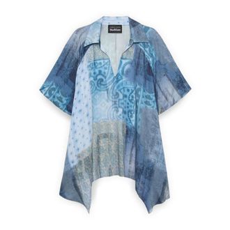 Fiorella Rubino Femme, Blouses et Chemises, Bleu, Taille: 46 FR Blouse avec imprim&eacute; bandana d&eacute;grad&eacute;