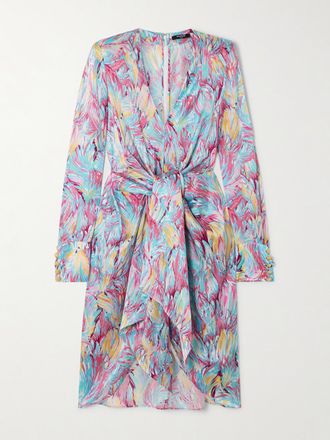 Balmain Minikleid Aus Bedrucktem Seidensatin Zum Binden - Pink