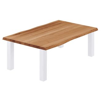 Lamofootwear Manufaktur Esstisch K&uuml;chentisch Schreibtisch Couchtisch aus Massivholz, mit Baumkante 120x80x47cm (AxBxH), Classic, Dunkel/Weiss, LWB-01-A-004-9016Cl