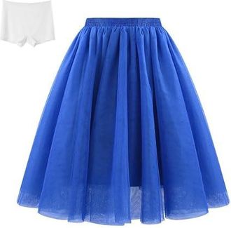 Generic Jupe Midi en Tulle pour Femme Printemps &Eacute;t&eacute;, Jupe Ample Et Fluide Style F&eacute;&eacute;rique avec Taille Haute &Eacute;lastique, Jupe Grande Taille pour Usage Quotidien,