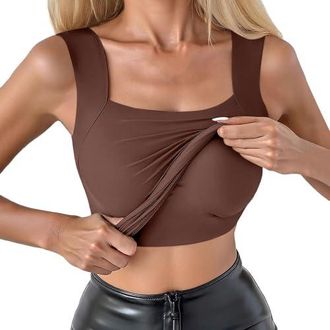 Generic Body gainant pour femme, soutien-gorge int&eacute;gr&eacute;, d&eacute;bardeur d&eacute;t&eacute; &agrave; bretelles spaghetti, d&eacute;bardeur basique avec rembourrage de poitrine, caf&eacute;, XXL