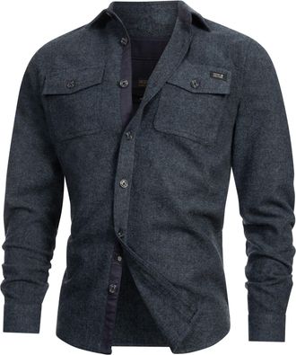 Indicode Herren INLui Langarm-Hemd mit Zwei Brust-Taschen und Knopfleiste | Herrenjacke M&auml;nner Navy Mix, XXL