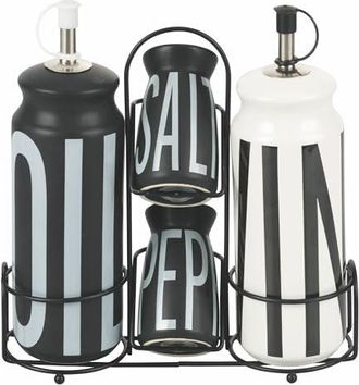 Villa D'Este Home Tivoli Bigismore Essig &Ouml;l-Set, Salz- und Pfefferstreuer, Edelstahlst&auml;nder, schwarz, Bigismore