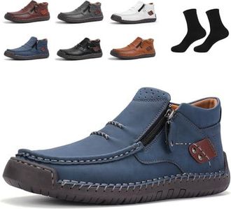 Generic Tuthrav Chaussures de conduite à enfiler en cuir de qualité supérieure pour homme, soutien de la voûte plantaire et fermeture éclair latérale, chaussu
