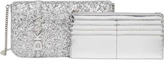 DKNY Dkny, Femme, Sacs, Gris, Taille: ONE Size Sac Bandouli&egrave;re Argent&eacute; Scintillant avec Pochette Amovible