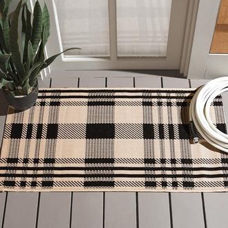 Safavieh Zeitgen&ouml;ssische Teppich f&uuml;r Wohnzimmer, Esszimmer, Schlafzimmer - Courtyard Collection, Kurzer Flor, Schwarz und Knochen, 75 x 120 cm