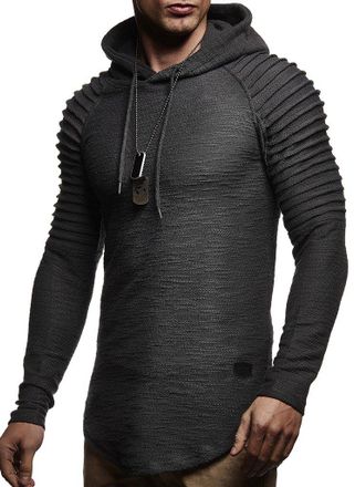 LEIF NELSON Herren Kapuzenpullover Slim Fit Hoodie Sweatshirt mit Baumwollanteil - Langarm Pullover LN8128 Anthrazit Large