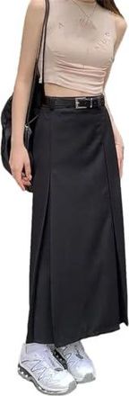 Generic Jupe pliss&eacute;e pour femme, taille haute, amincissante, longueur moyenne, parapluie, Noir, XL