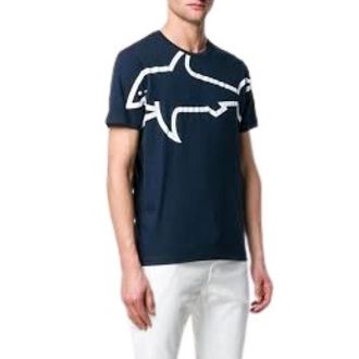 Paul & Shark Blaues Baumwoll-T-Shirt mit Hai-Print - - Tops - Herren - Blau - 2XL