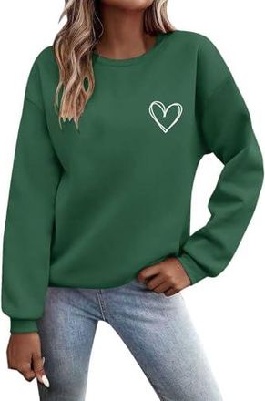 Generic Sweat &agrave; capuche &agrave; col rond imprim&eacute; tendance pour la Saint-Valentin 2026, vert fonc&eacute;, L