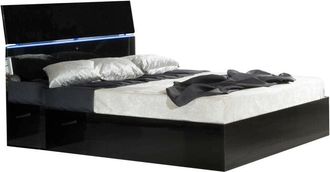 Les Tendances Lit moderne bois noir laqué et tête de lit noire laquée avec led Mona-140x190