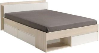 M&S Collection Must Lit adulte avec tiroirs contemporain - Decor bois acacia et blanc - l 140 x l 190 / 200 cm