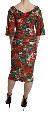 Dolce & Gabbana Floral Silk Sheath Dress - Red