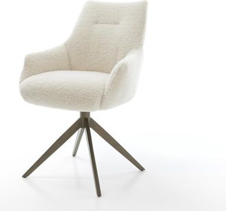 DELIFE Drehstuhl Alja-Flex mit Armlehnen Teddystoff Beige Kreuzgestell breit Effektfinish Titan 360&deg; drehbar Wippfunktion Taschenfederkern, Esszimmerst&uuml;hle