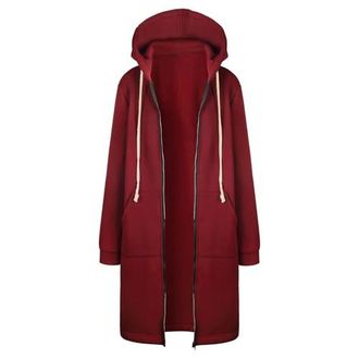 Generic Sweat &agrave; capuche surdimensionn&eacute; en polaire &agrave; fermeture &eacute;clair pour femme - Tunique longue &agrave; manches longues, rouge vin, 5XL
