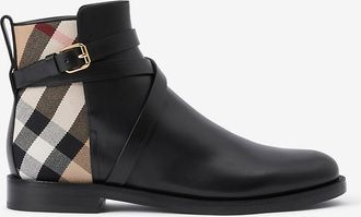 Burberry Stiefeletten aus Leder mit Check, Size: 35.5