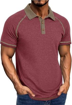 Generic Chemise dentra&icirc;nement en coton et lin pour homme - Style d&eacute;contract&eacute; - Trois imprim&eacute;s - Manches courtes - Tunique respirante, Rouge, 3XL