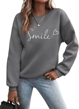 Minetom Pullover Damen Herbst Winter Sweatshirt Rundhals Langarm Pulli Frauen Oberteil Sweatshirts ohne Kapuze A Dunkelgrau XXL