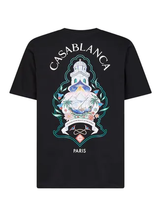 Casablanca Mens T-Shirt Hotel Emblem Black Cotton Jersey Organic T-Shirts And Polos