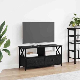 vidaXL vidaXL Meuble TV Ch&ecirc;ne noir 90 x 33 x 45 cm Bois ding&eacute;nierie et acier