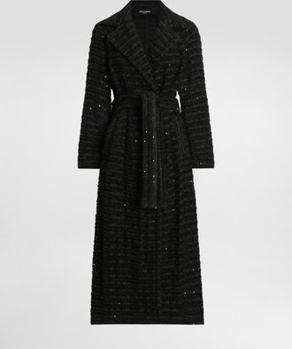 Dolce & Gabbana Tweedmantel Mit Mikropaillettenstickerei - Frau Mäntel Und Jacken Schwarz 46