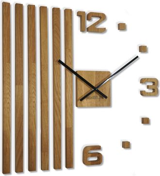 FlexiStyle 3D Wanduhren DIY Holz Eiche Lamellen große 60 cm 3D Wanduhr Modern Design EKO Wandtattoo Dekoration Uhren für Büro Wohnzimmer Schlafzimmer Dekoartikel