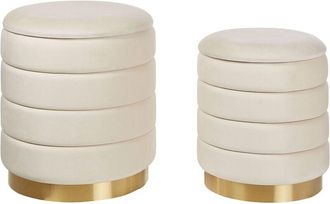 Beliani Pouf mit Stauraum 2er Set GARLAND Samtstoff Hellbeige