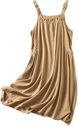 Generic Robe longue d&eacute;contract&eacute;e en coton et lin avec bretelles spaghetti pour femme, abricot, taille unique