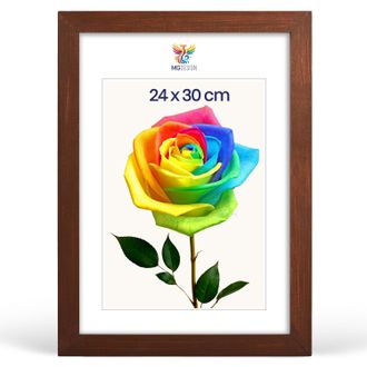 MG Design Bilderrahmen 24 x 30 cm - Fotorahmen mit Braun Holzrahmen (Echtholz) und bruchsicherem Acrylglas, Hoch & Quer zum Aufh&auml;ngen, zum Aufstellen