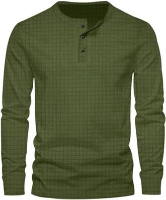 Generic T-shirt &agrave; manches longues pour homme - D&eacute;contract&eacute; - Sportif - Respirant - &Agrave; carreaux, Vert arm&eacute;e., 3XL