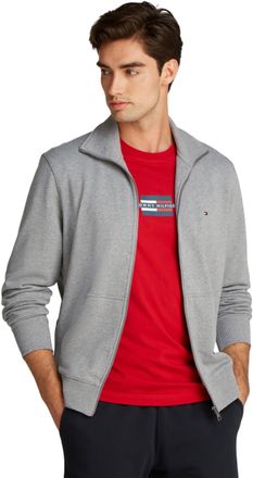 Tommy Hilfiger Herren Sweatshirt mit Reißverschluss Essential Terry mit Stehkragen, Grau (Medium Grey Heather), 3XL