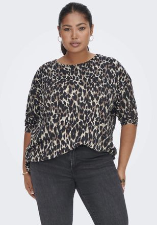 Only Carmakoma 3/4-Arm-Shirt ONLY CARMAKOMA CARALBA 3/4 TOP, Damen, Gr. M, braun (braun leo), Jersey, Obermaterial: 95% Polyester, 5% Elasthan, animal-print, figurum